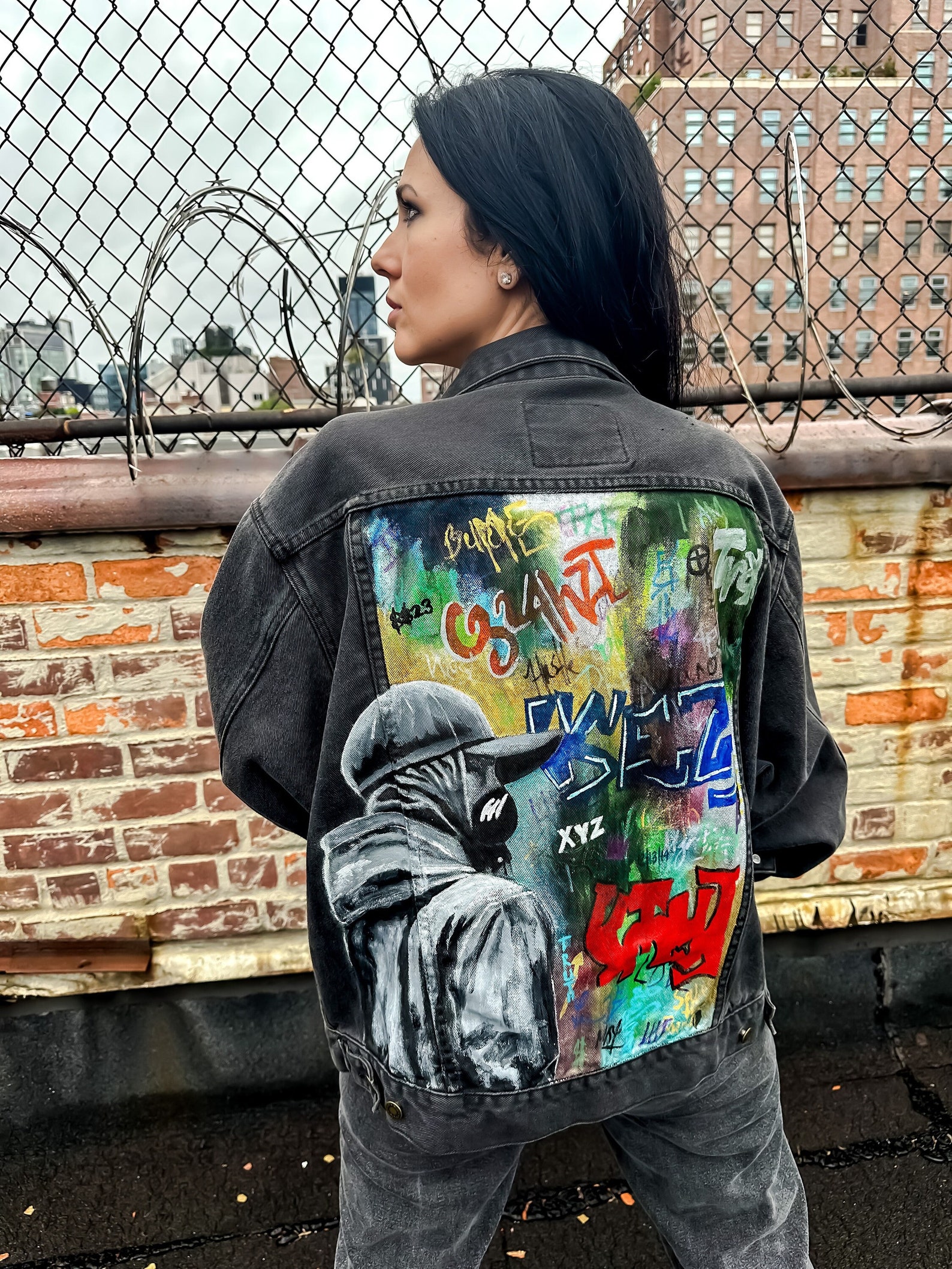 Hand Painted Graffiti Style Denim Outerwear Edgy Urban Street Art ...