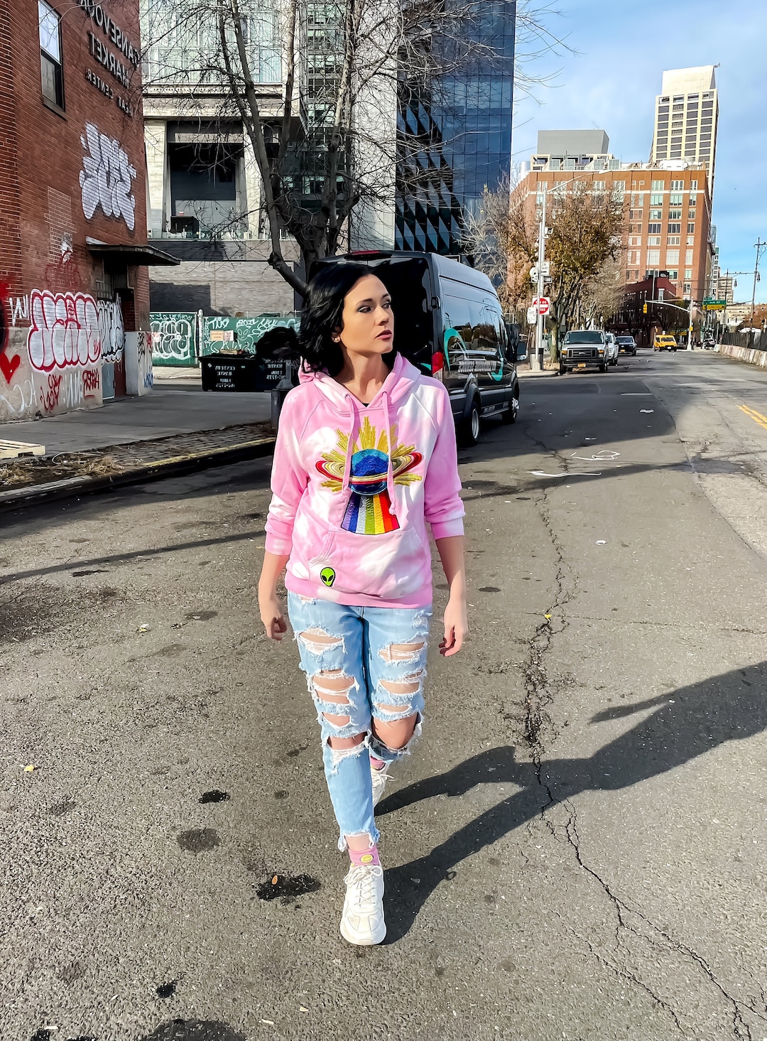 Upcycled UFO Sweatshirt | Rainbow Spaceship + Alien Patches | Bleach ...