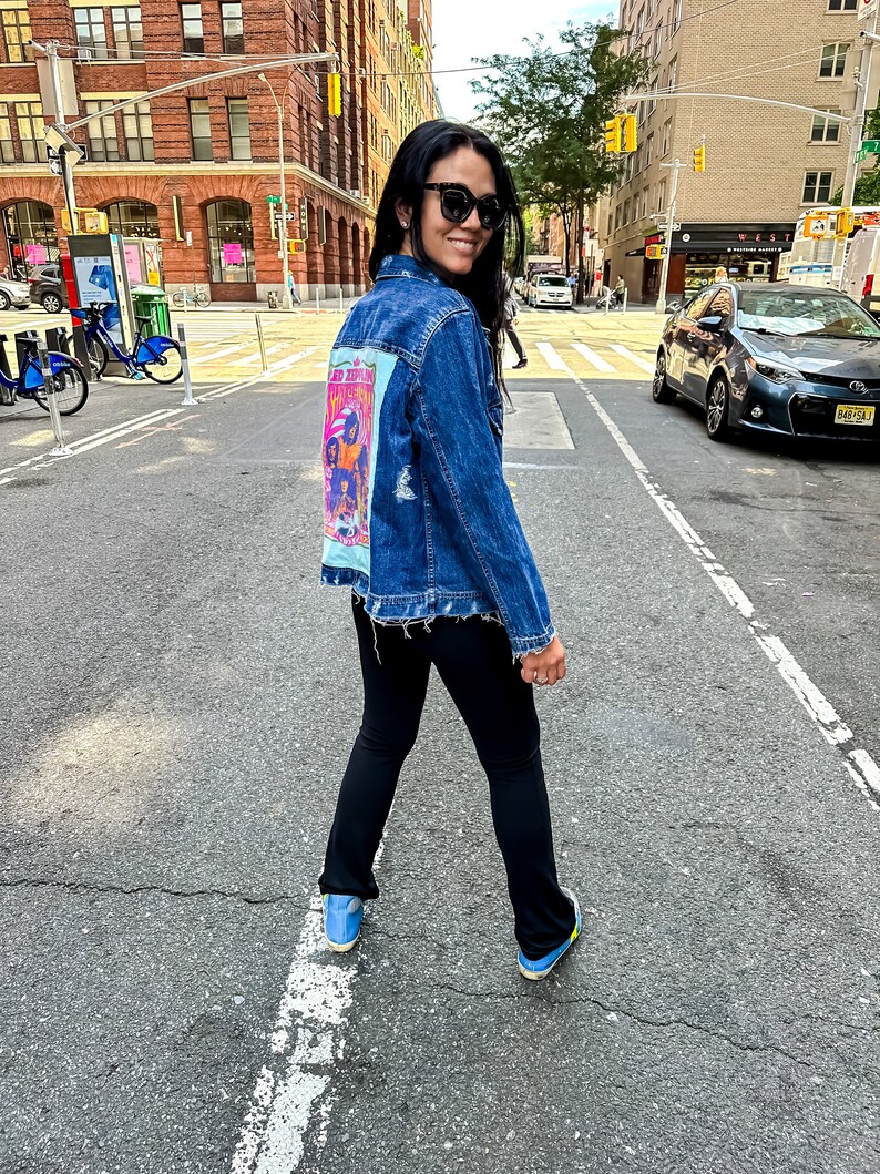 Upcycled Distressed Jean Jacket | Led Zeppelin Denim Rework | One of a ...