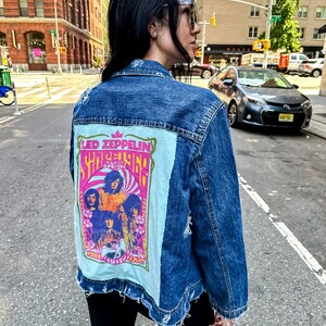 Upcycled Distressed Jean Jacket | Led Zeppelin Denim Rework | One of a ...