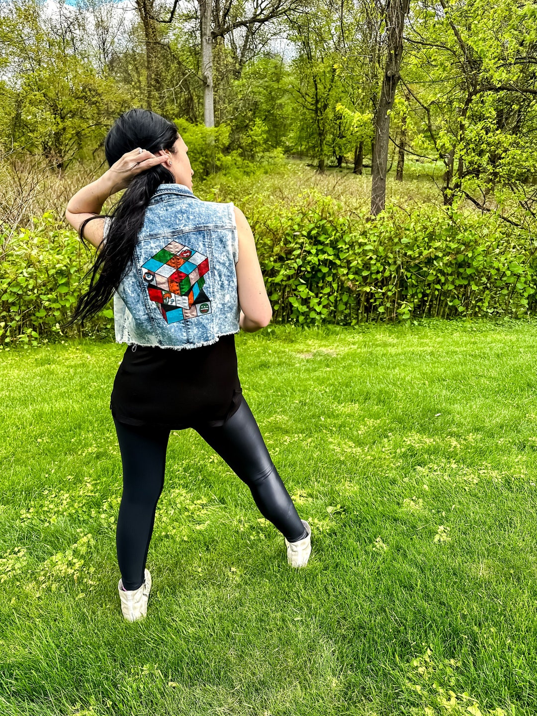 Upcycled Rubik's Cube Art Vest | Acid Washed Grunge Style OOAK ...