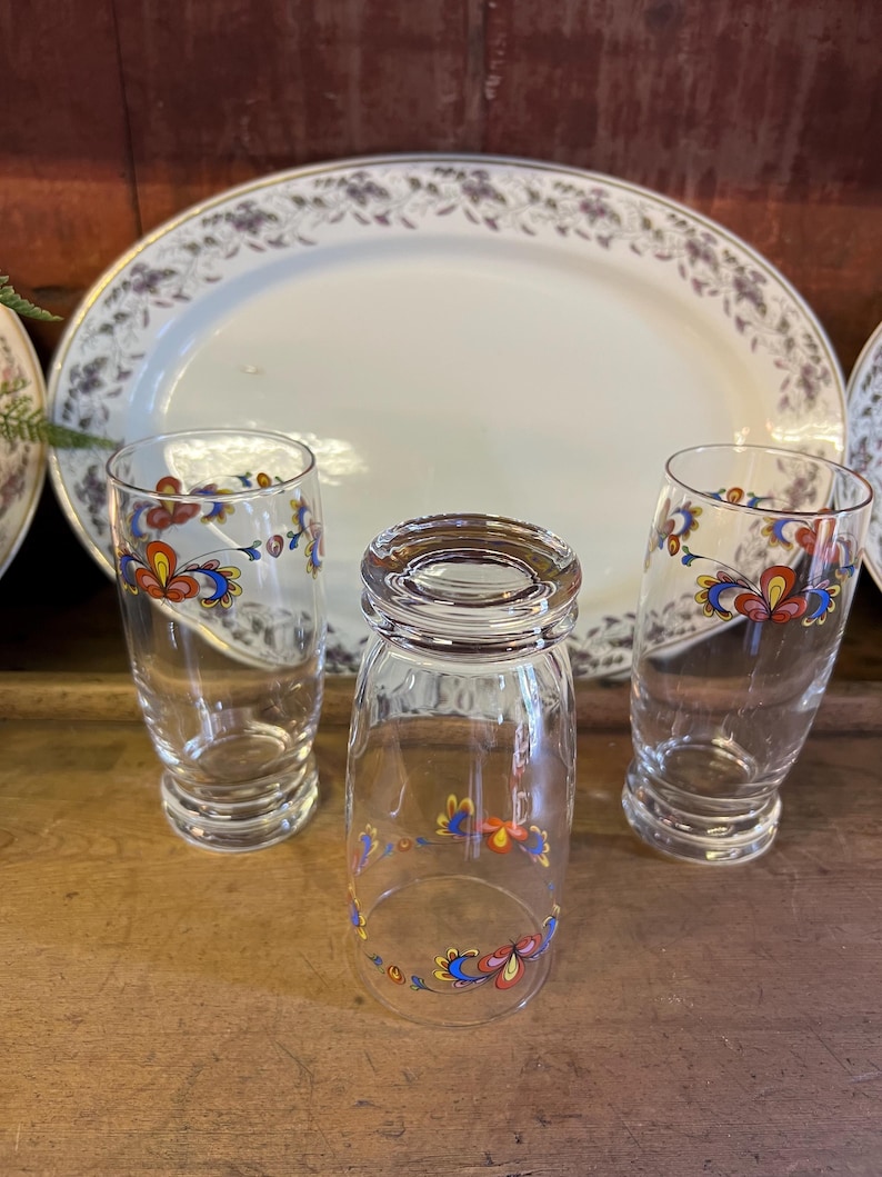 RARE 11 Pc "farmers Rose" Drinking Glass / Milk / Beer Glass Norwegian ...