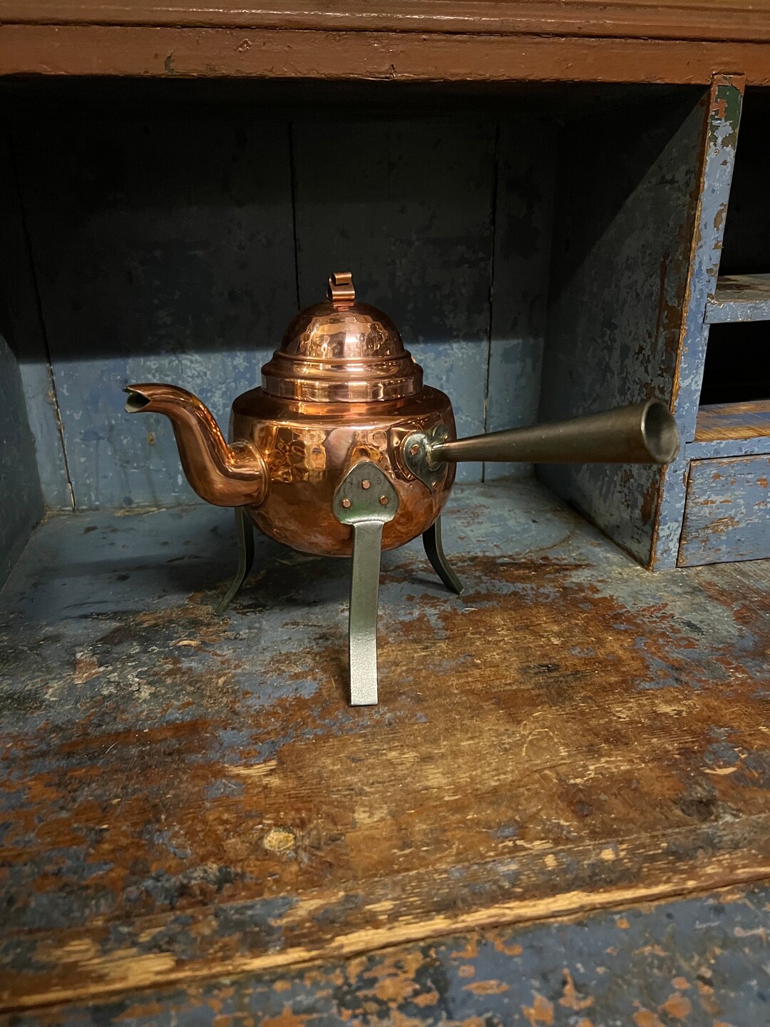 Antique/vtg Copper Kettle, Handmade Pot, Coffee/tea Cooker, Rustic ...