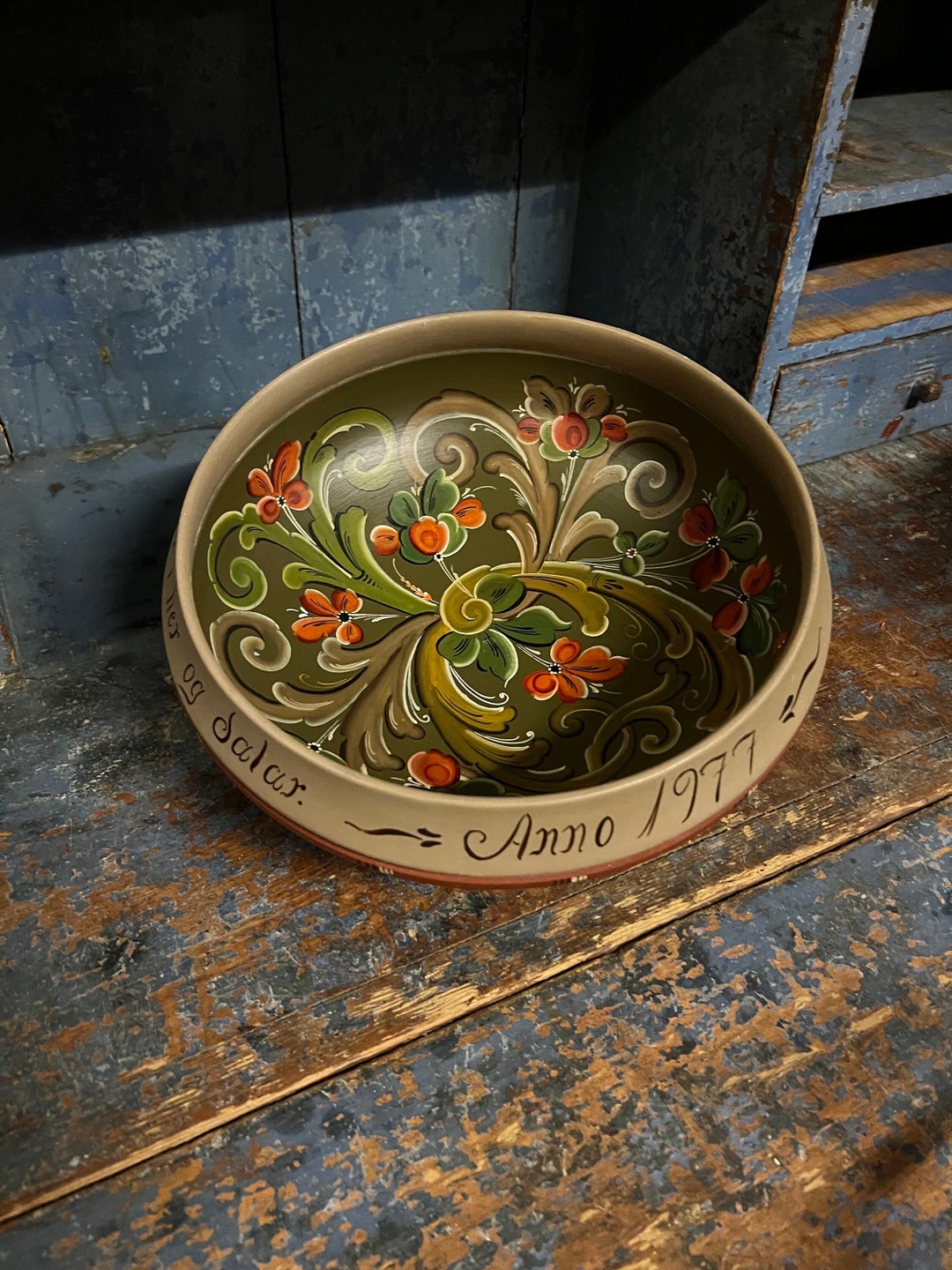1977 Professionally Painted Telemark Rosemaling Beer Bowl Folkart Folk ...