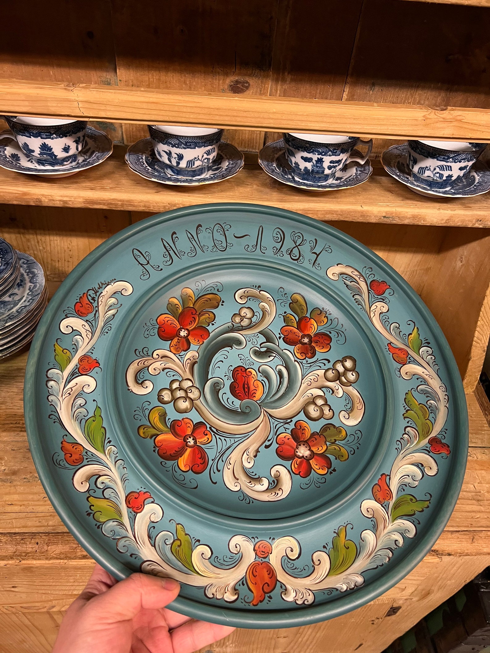Large 43cm Telemark Rosemaling Wall Plate/ Wall Decor Signed Folkart ...