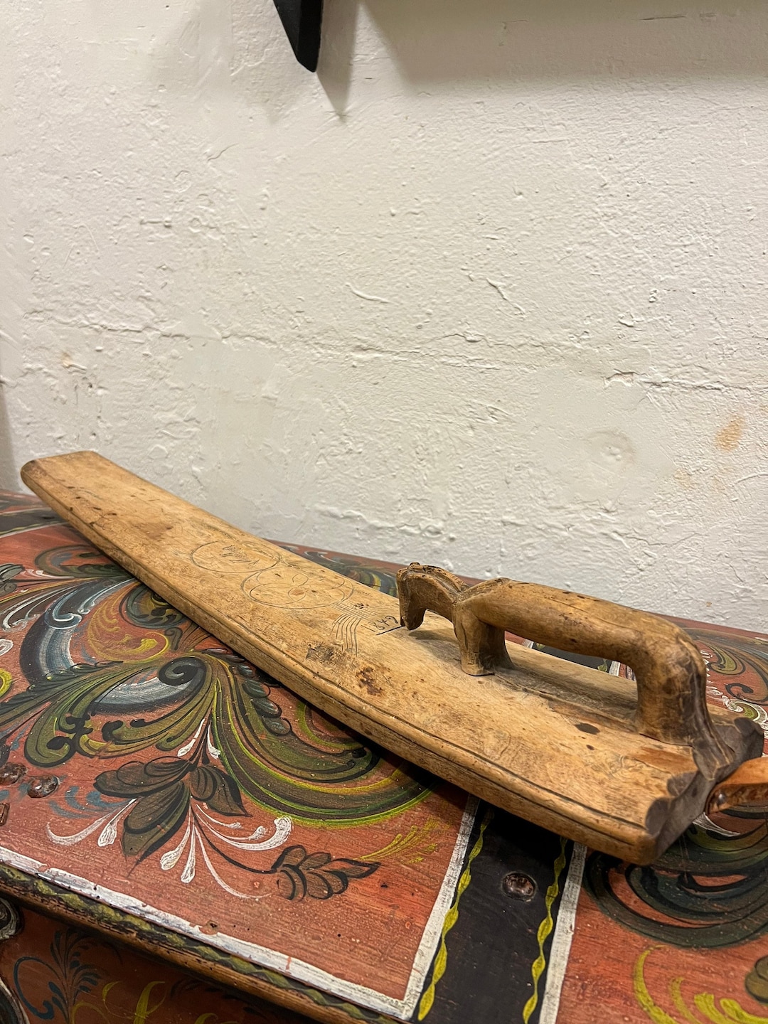 Dated 1849 Norwegian Mangle Board With Nice Carving, Rare Antique ...