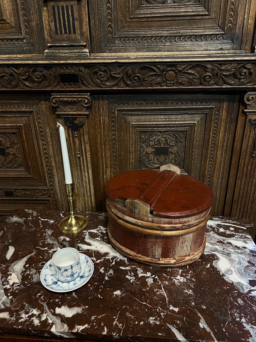 1800s Antique Tine Box From Norway, Original Painting,bentwood, Rustic ...