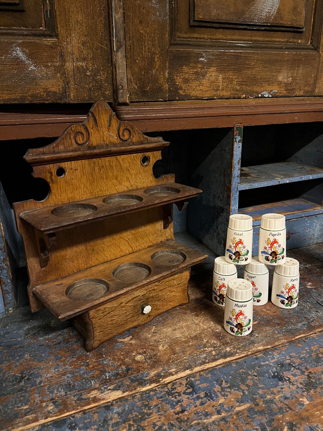 Antique RUSTIC Hand Crafted Wall Hanging Spice Rack/kitchen Shelf From ...