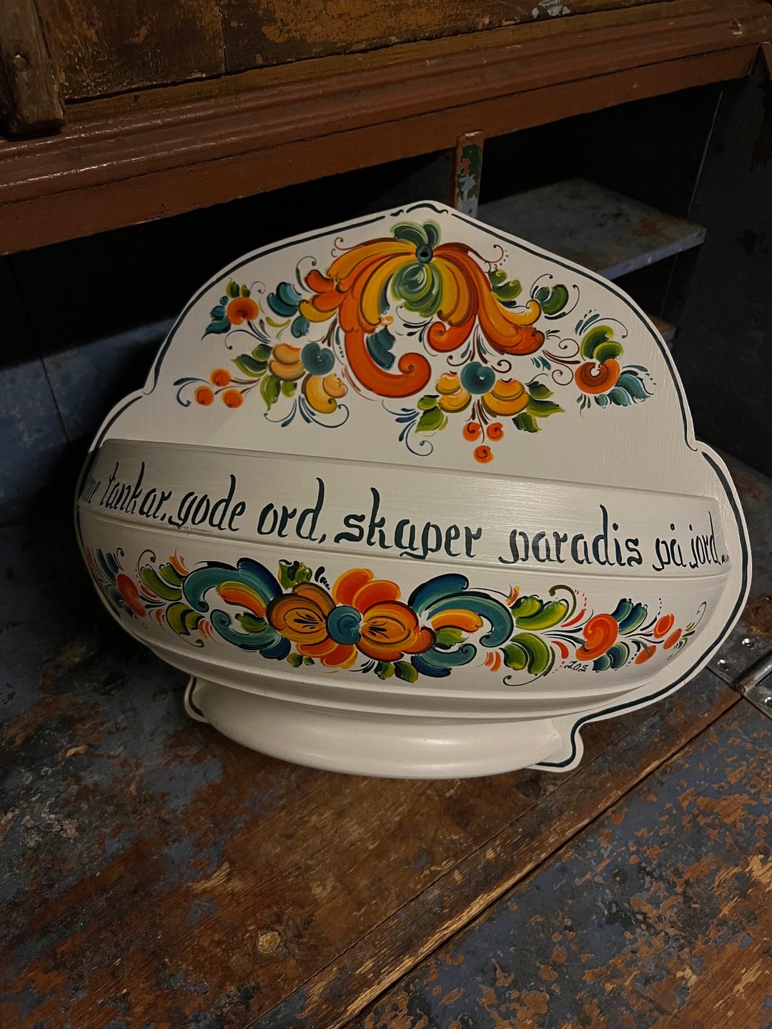 Vintage 1980s Norwegian Rosemaling Wall Potte/ Wall Decor/ Flower Potte ...