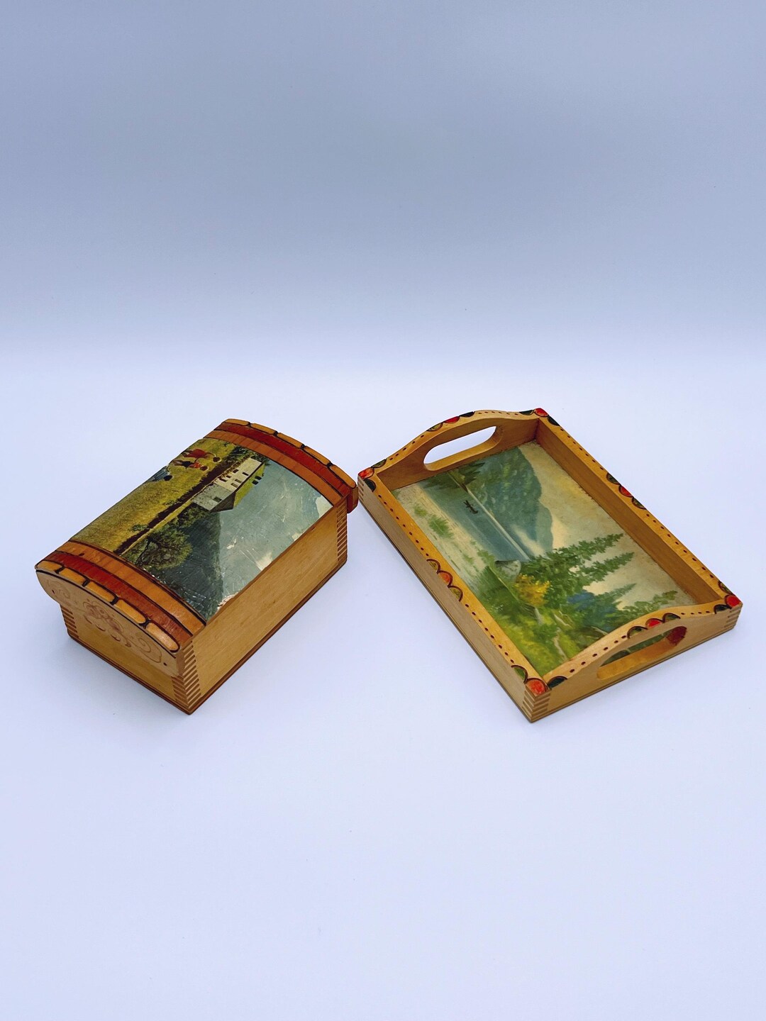 1960s Vintage Memory & Keepsake Box, JEWELRY BOX + Tray With Norwegian ...