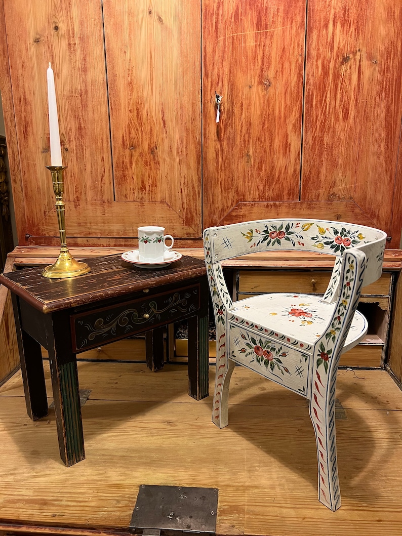 Antique Norwegian Rosemaling Chair/kids Table/desk in Louis XVI Style ...