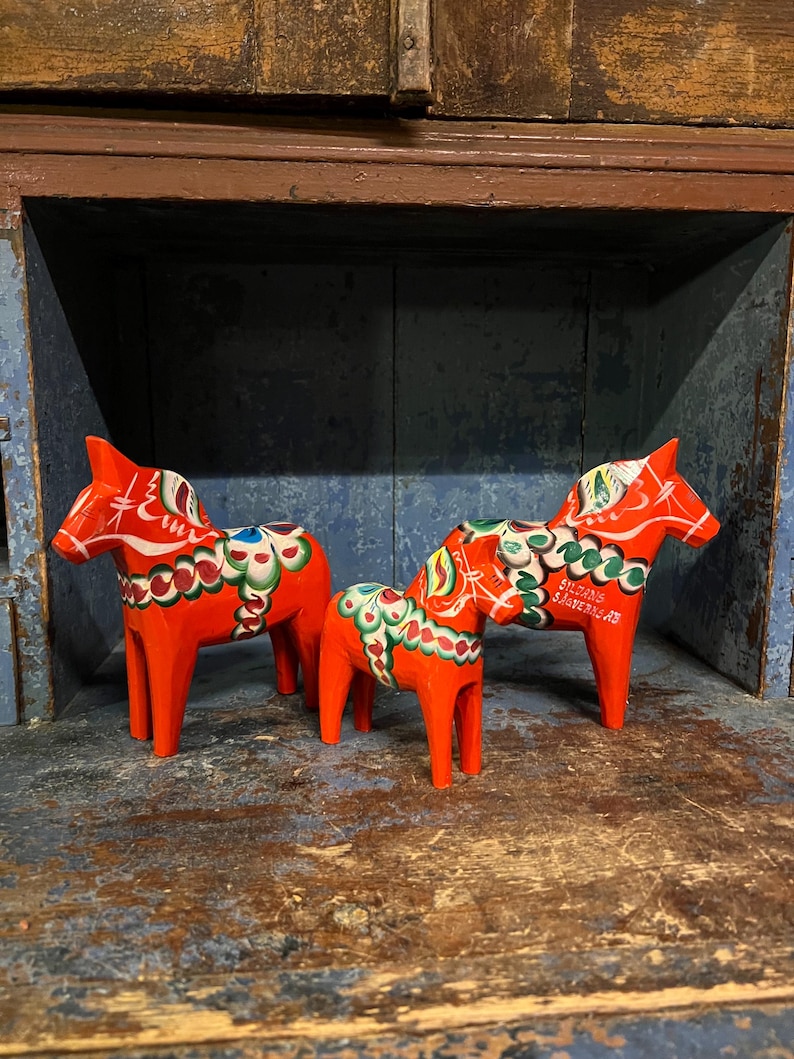 3 Pc DALA Horse Swedish/scandinavian Handcrafted and Painted Folk Art ...