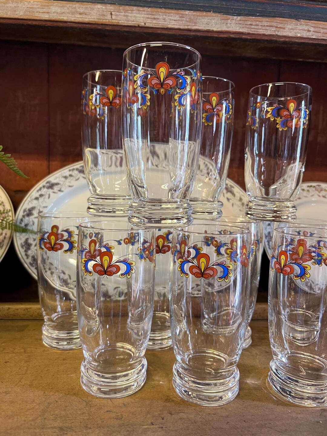 RARE 11 Pc "farmers Rose" Drinking Glass / Milk / Beer Glass Norwegian ...