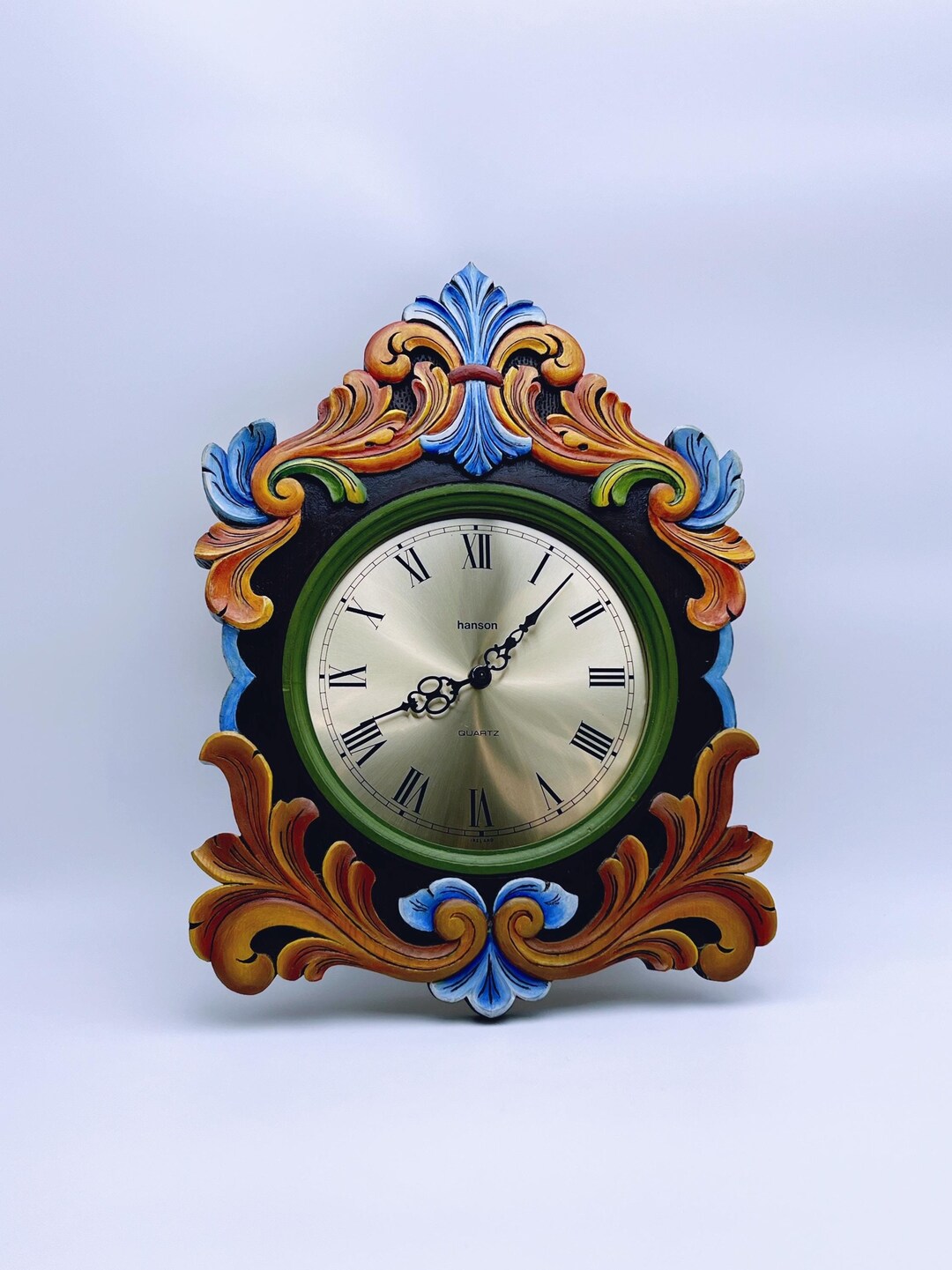 1980s Unique Wall Hanging Clock With Hand-carved Pattern, Scandinavian ...