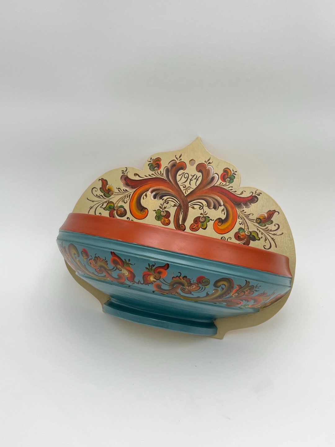 Dated 1974 Norwegian Rosemaling Wall Potte/ Wall Decor/ Flower Potte ...