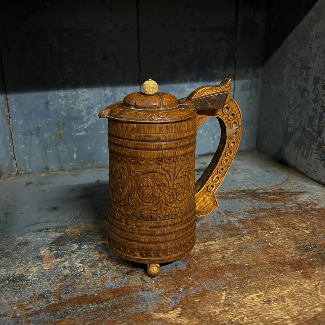 1800s Norwegian Antique Jug/tankard, Baroque Style With Richly Carved ...