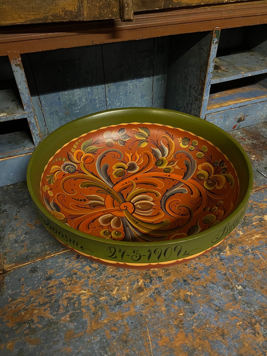 RARE XL Telemark Rosemaling Beer Bowl, Professional Painted and Signed ...