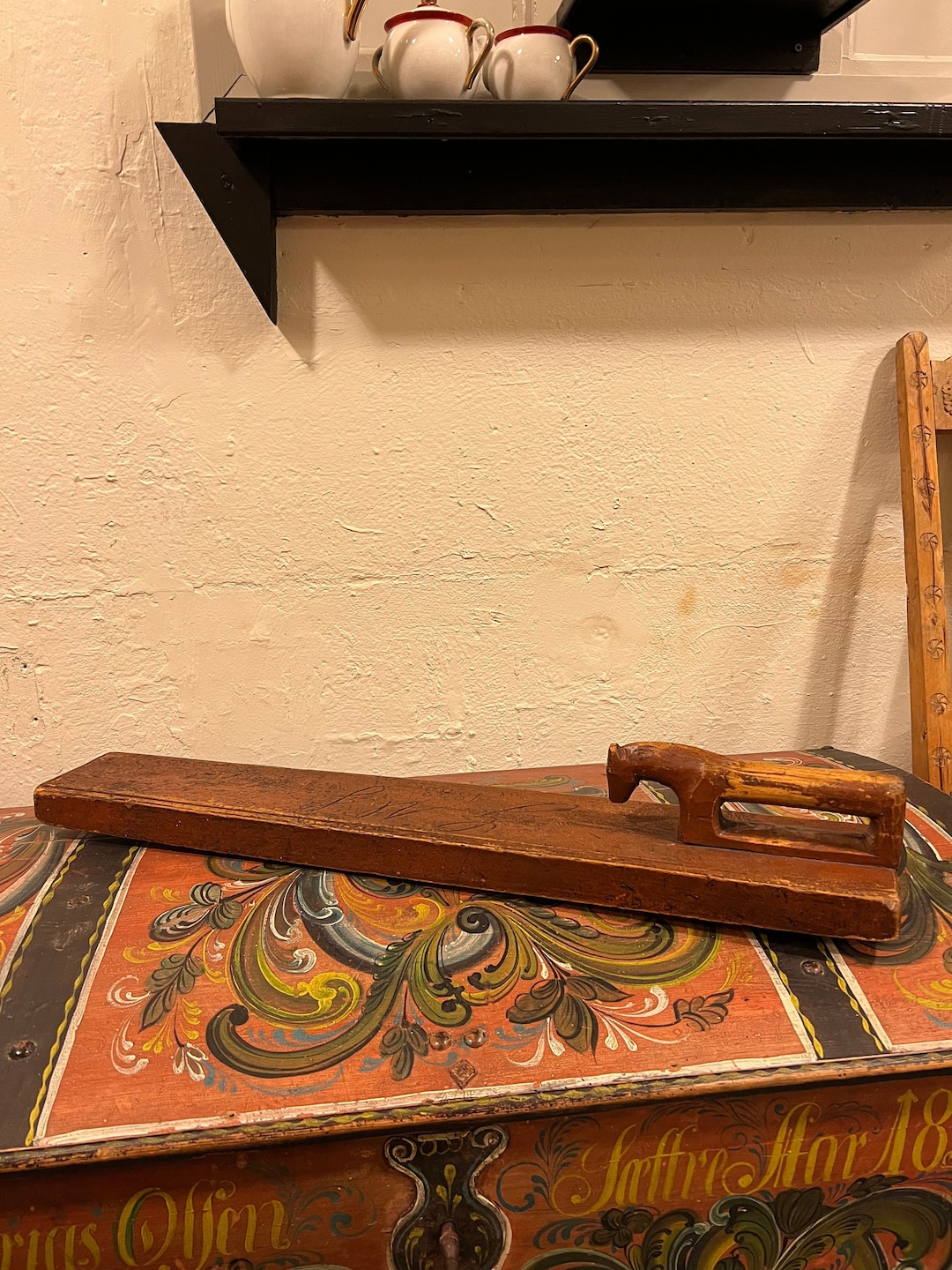 Antique 1883 Norwegian Mangle Board With Horse Handle, Folkart From Norway, Scandinavian Folk ...