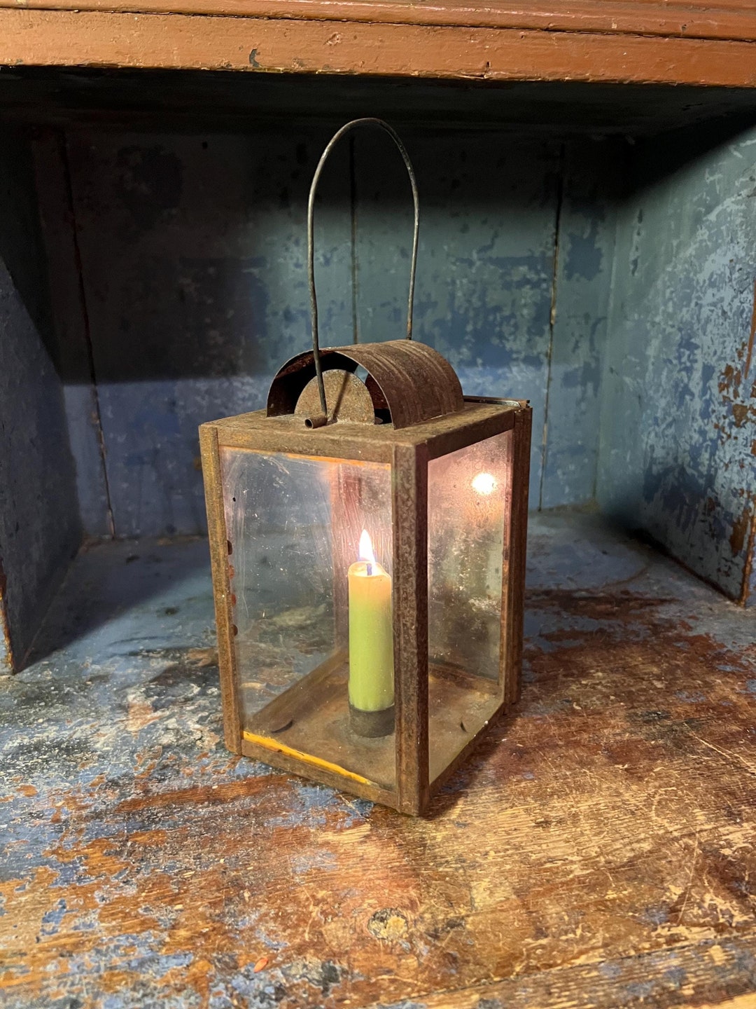 1800s Antique Candle Lantern, Primitive Hanging Lamp, Country Style ...