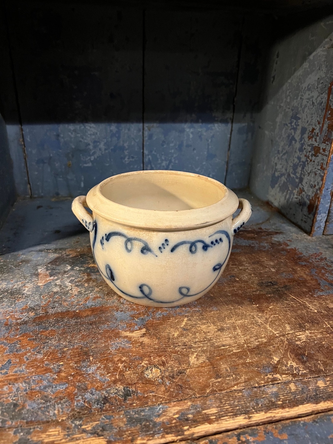 18/1900s Antique Egersund Norway Butter / Jam / Snacks Jar, Handpainted ...