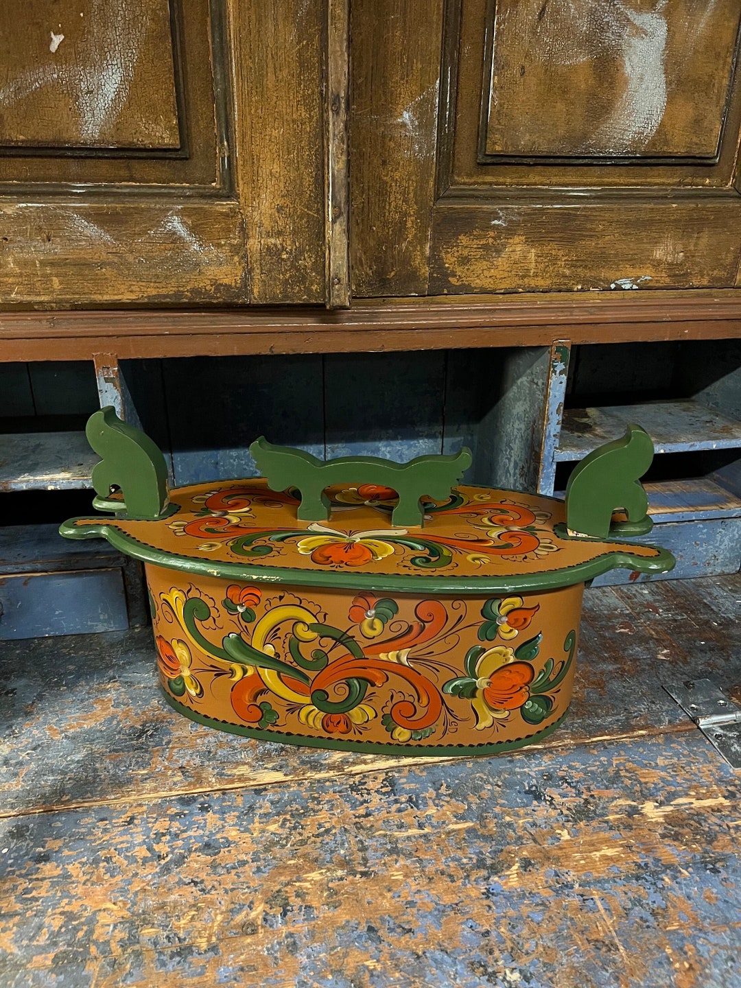 1976 Norwegian Tine Box, Kitchen Storage Box, Handcrafted Folkart ...