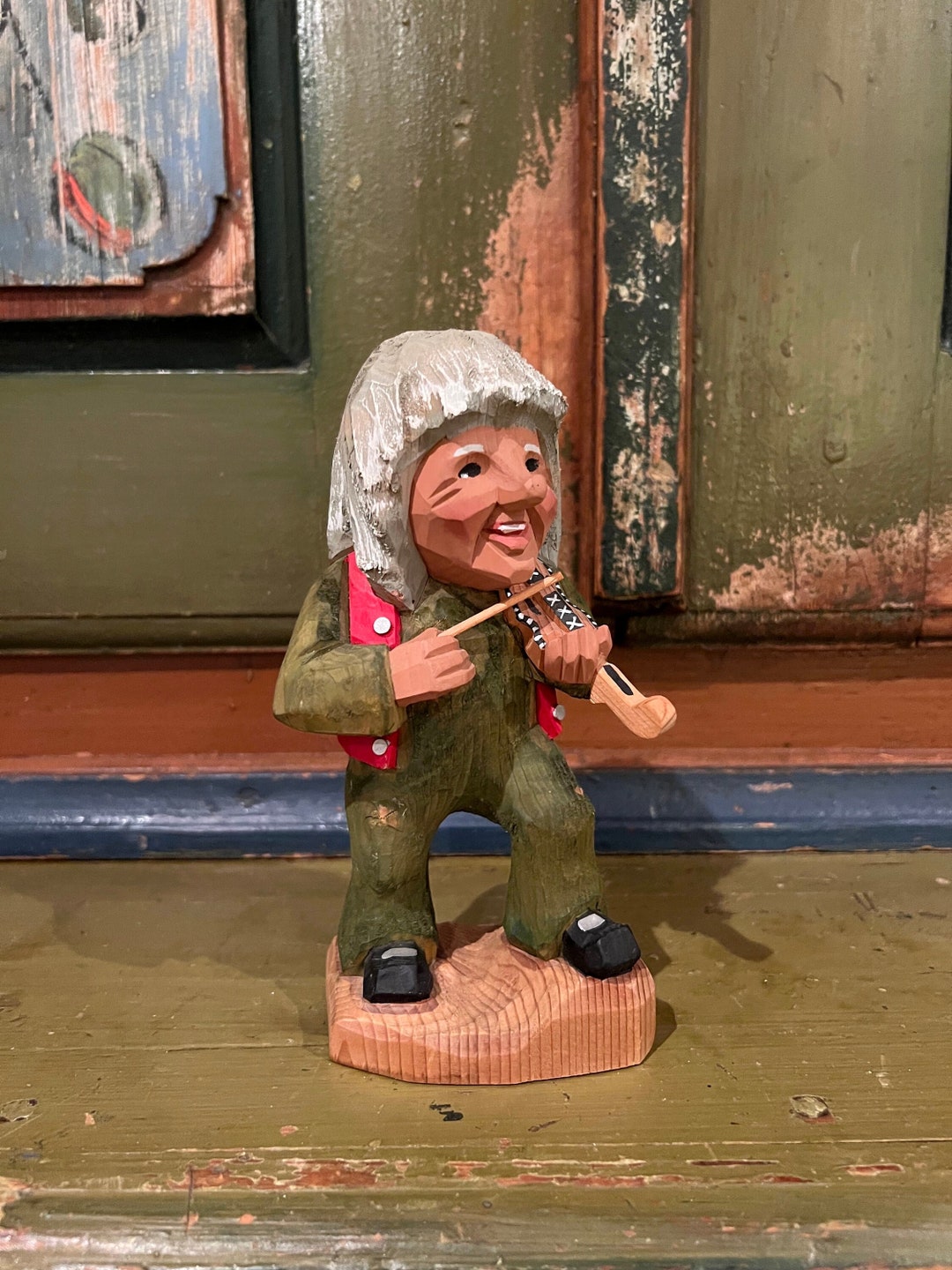 Vintage Norway Form Hand-carved Wooden Troll " Fiddle Player" Figurine ...