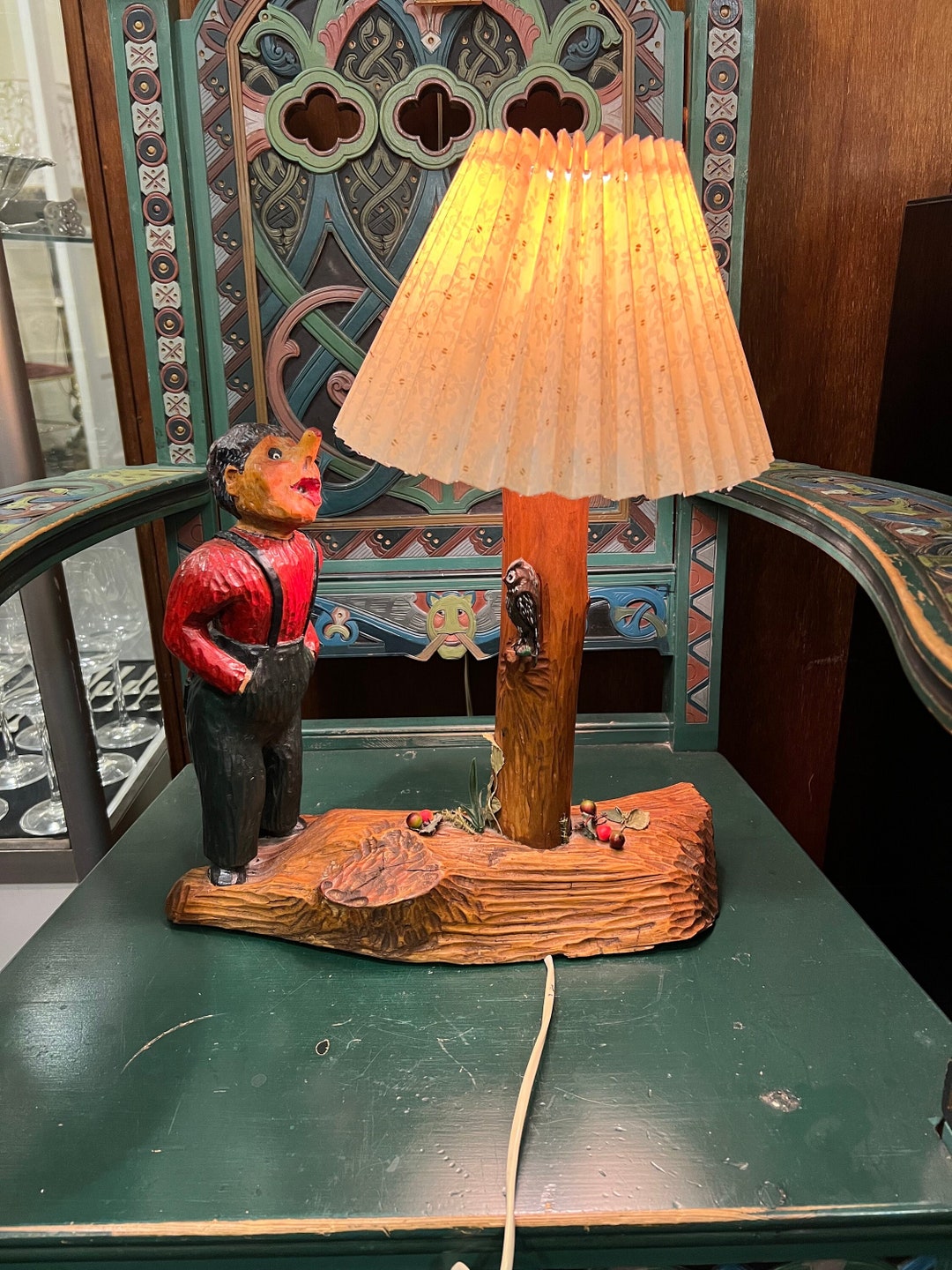 Unique Vintage Norwegian Handcraft Lamp,'curious Man With Sheath Knife ...