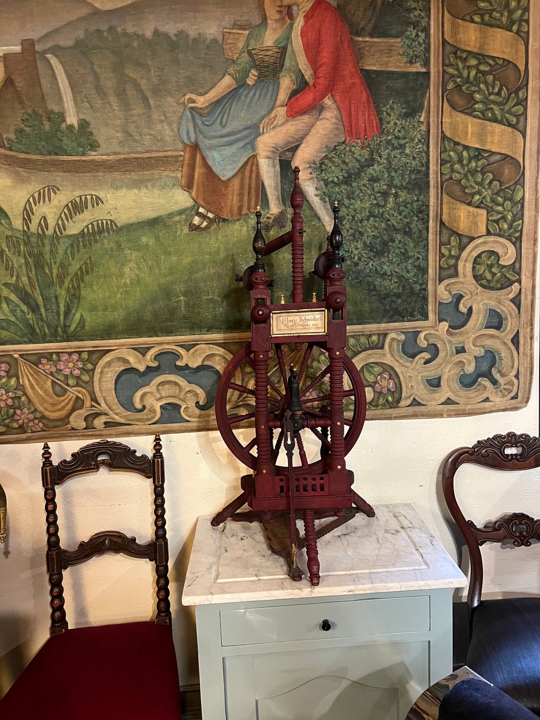 1909 Primitive Antique Spinning Wheel/yarn Winder, Wooden Tool ...