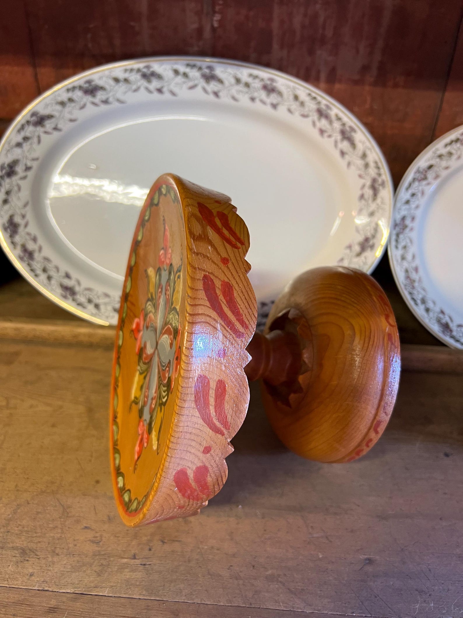 Ca. 1950s Solid Wooden Stand With Norwegian Rosemaling, Cake / Fruit ...