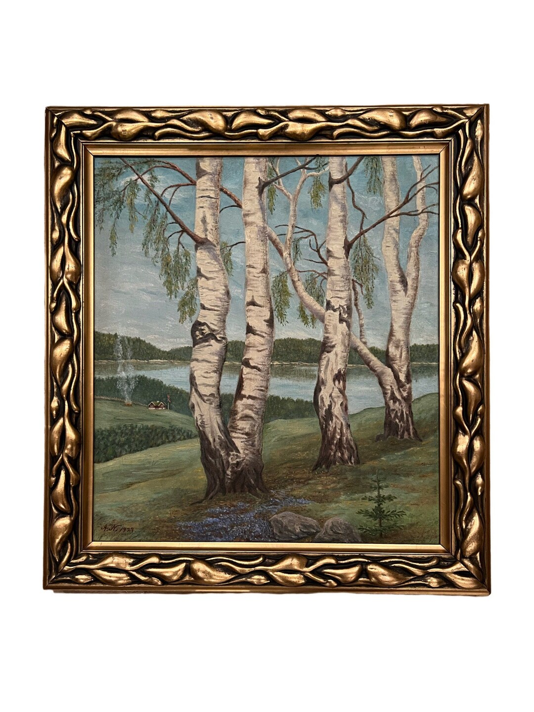 Dated 1927 Oil Painting "norwegian Birch Trees in Early Spring" by ...