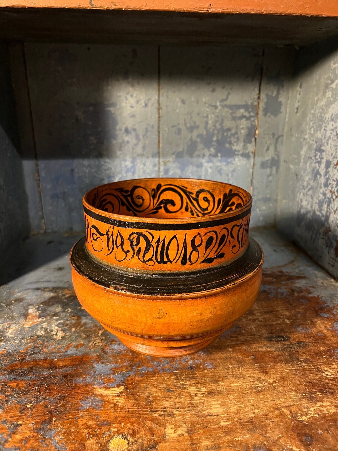 Dated 1822 Primitive Antique Norwegian Rosemaling Ale/beer Bowl With ...