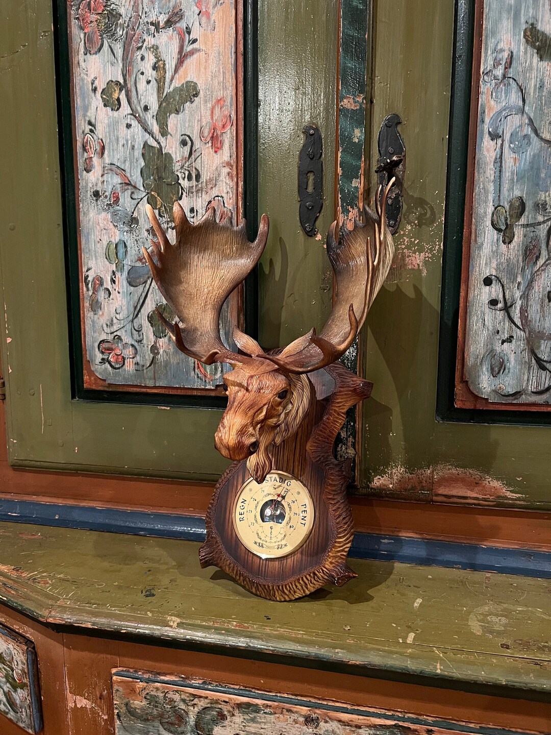 LARGE Norwegian Moose/elk Barometer, Weather Station, Wall Hanging Fra ...