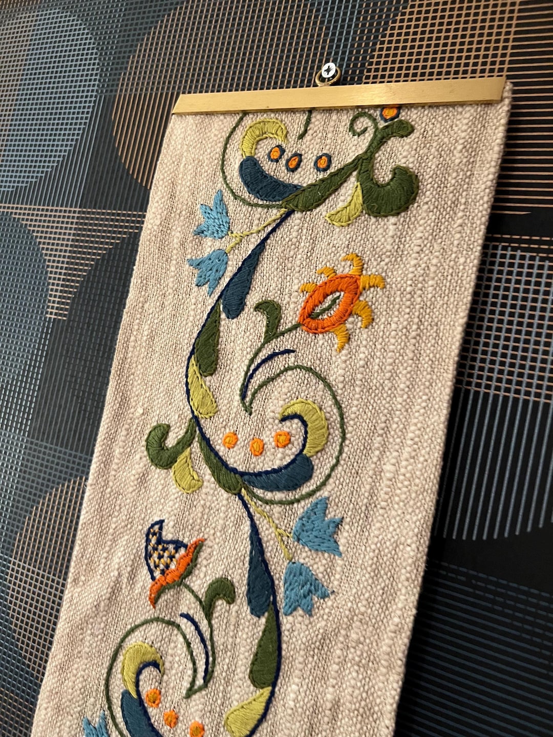 1960/70s Norwegian Hand Embroidered Wall Hanging With Rosemaling ...