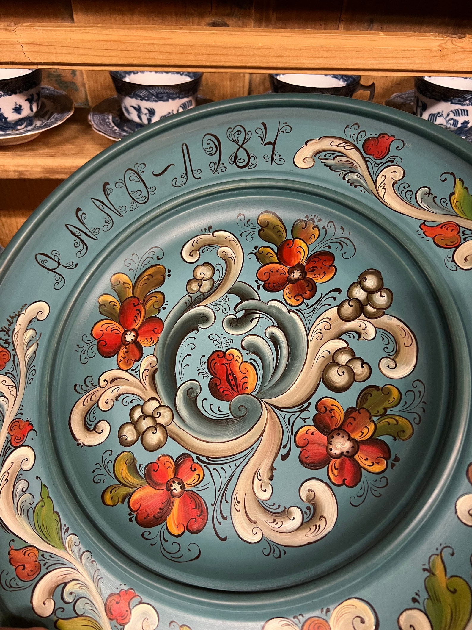 Large 43cm Telemark Rosemaling Wall Plate/ Wall Decor Signed Folkart ...