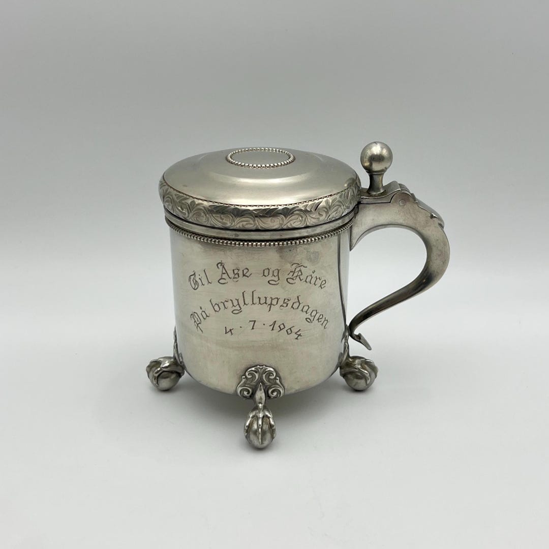 1960s' Norwegian Pewter Jug / Tankard With Acanthus Vine Pattern, Dated ...
