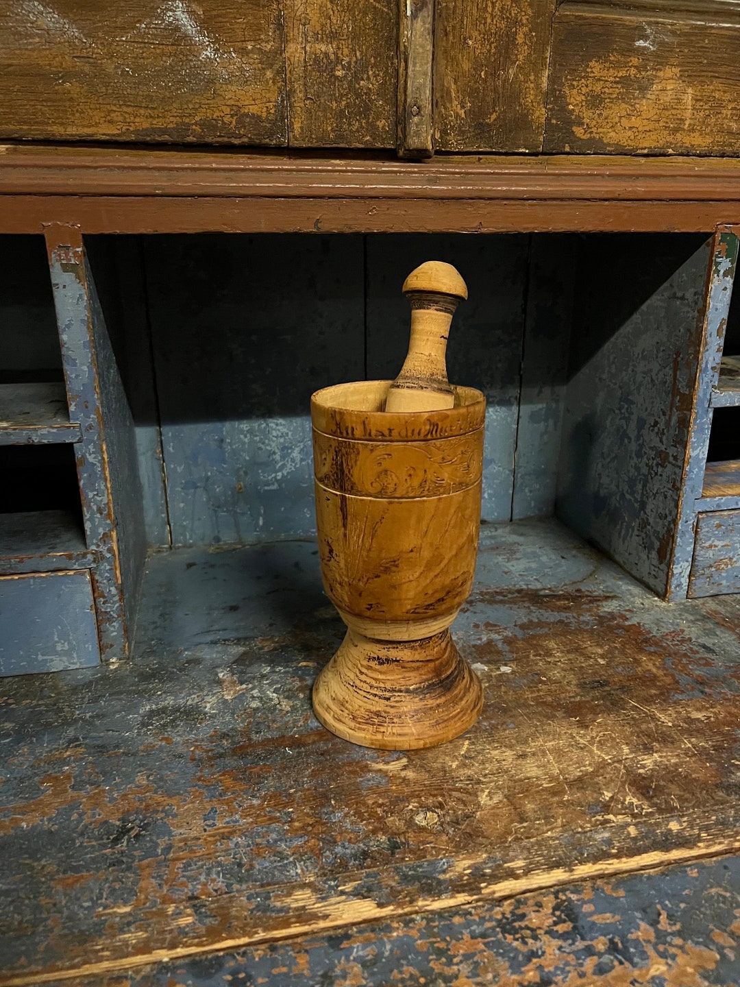 Norwegian Vintage RUSTIC Mortar and Pestle, Hand Scorched Decor and ...