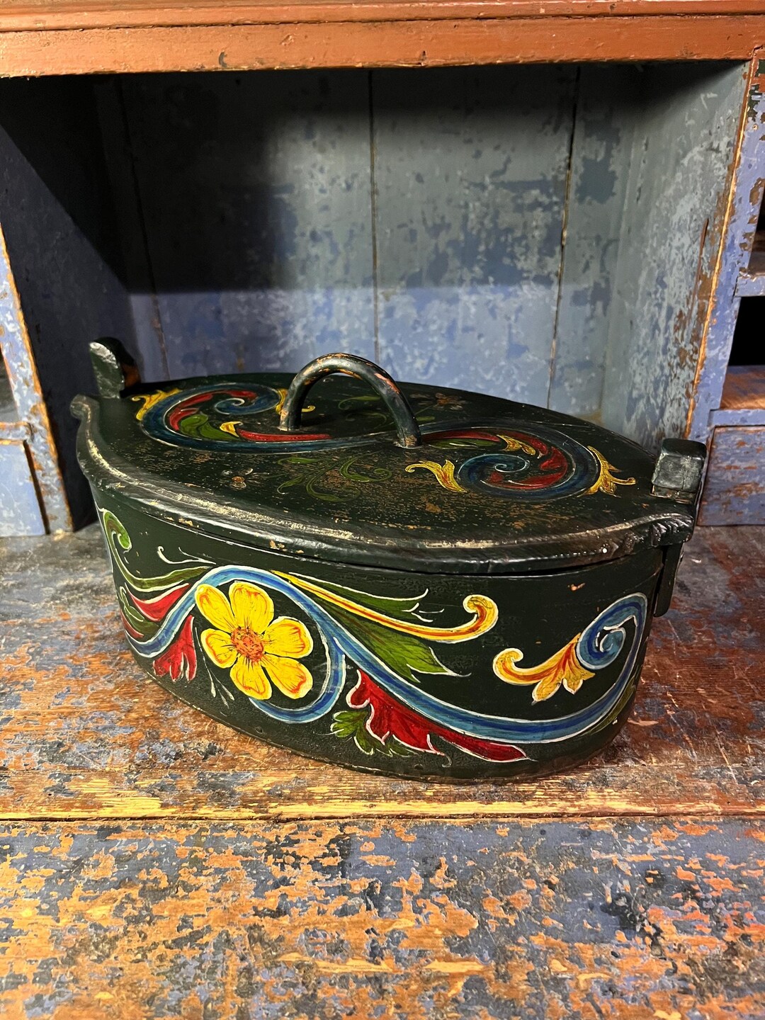 1800s Norwegian Antique Tine Box With Rosemaling, Scandinavian RUSTIC ...