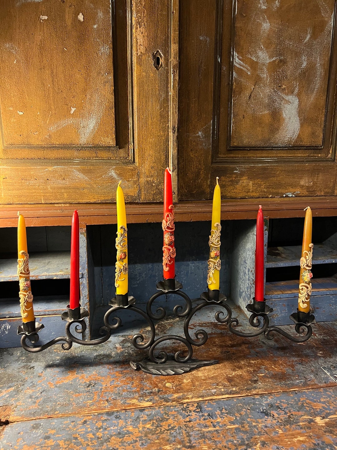 Vintage Norwegian Candelabra Candlestick Candle Holder, Wrought Iron ...