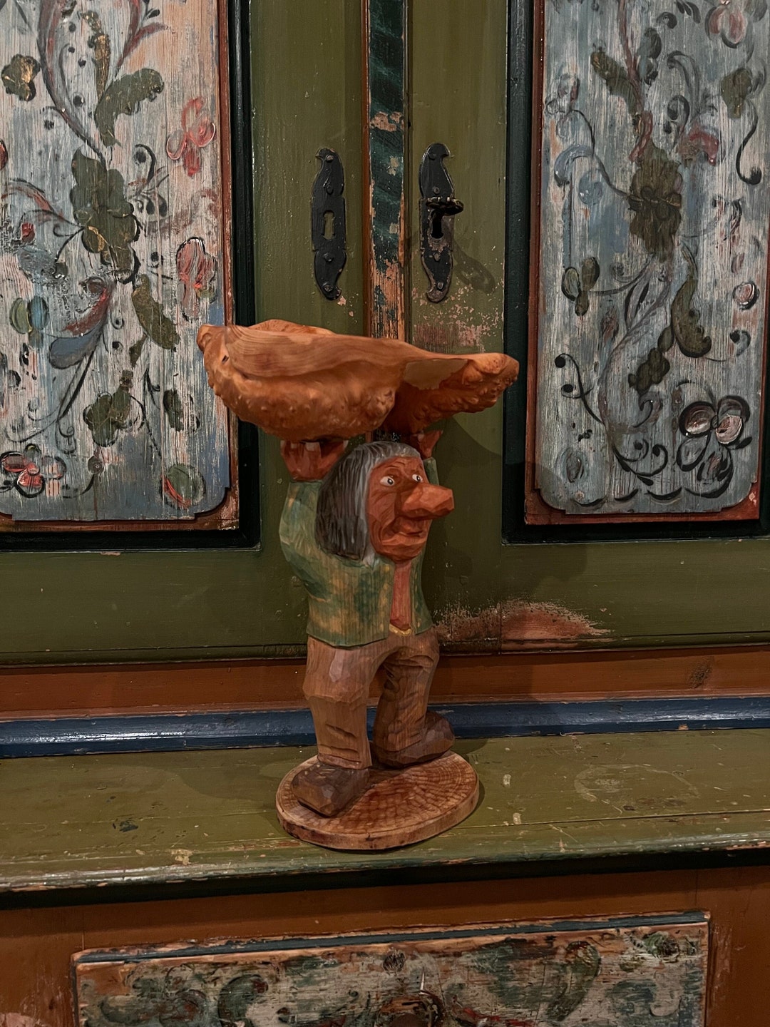 36.5cm LARGE Handcrafted TROLL Fruit Stand, RARE Norwegian/scandinavian ...