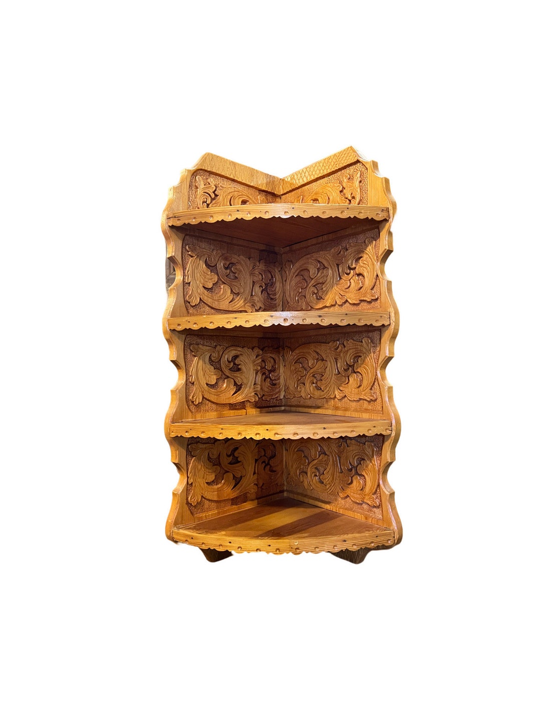 Norwegian Hand Carved Wall Hanging/corner Shelf With Detailed Carving ...