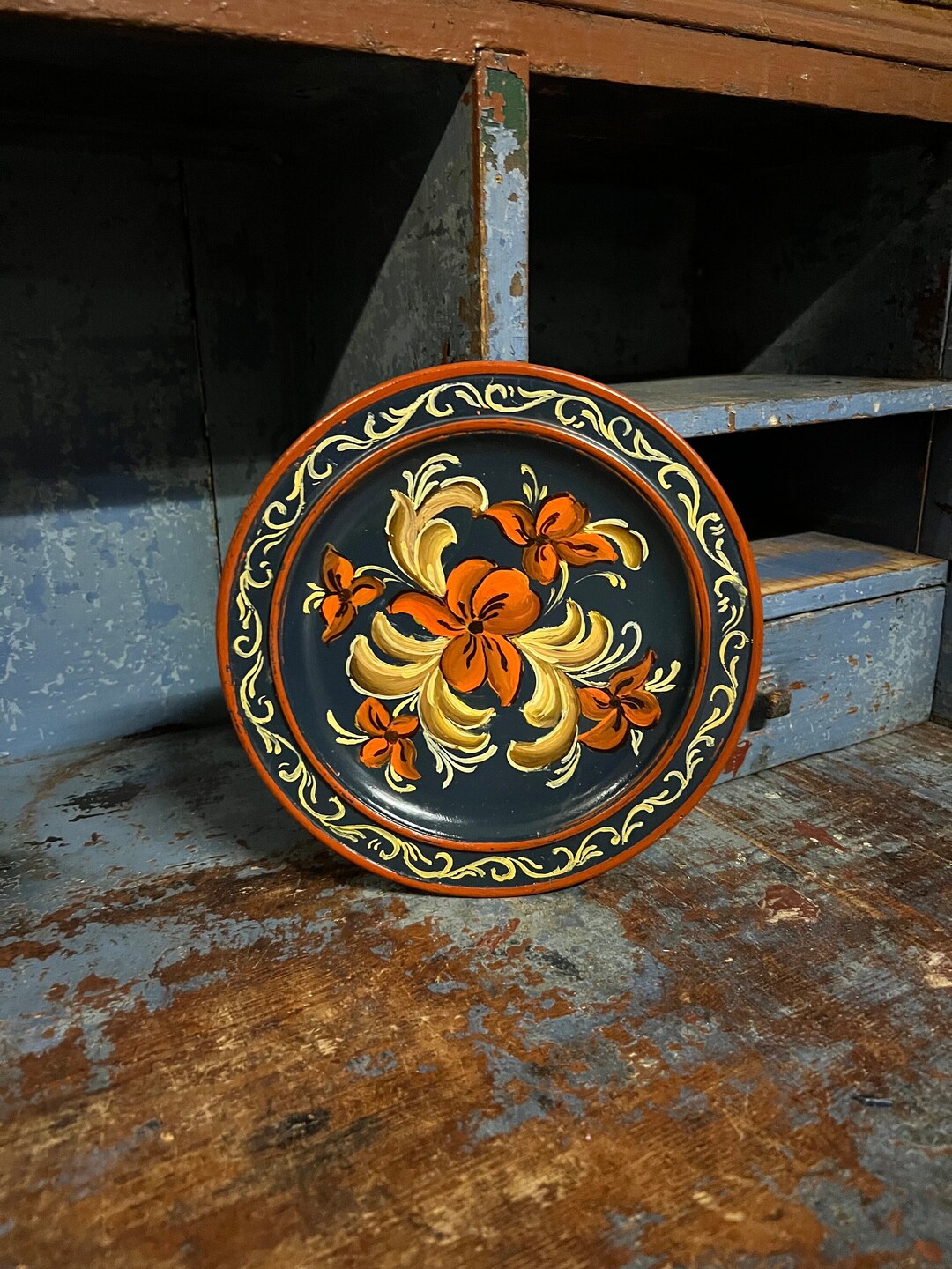1960/70s Scandinavian Rosemaling Wall Plate/ Wall Decor, Folkart Folk ...