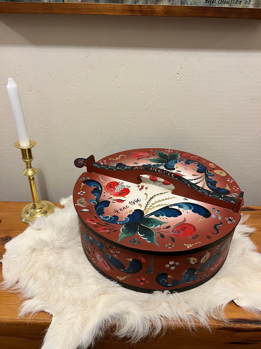 1990 Vintage Norwegian Rosemaling Cake Tine Box. Folk Art From Norway ...