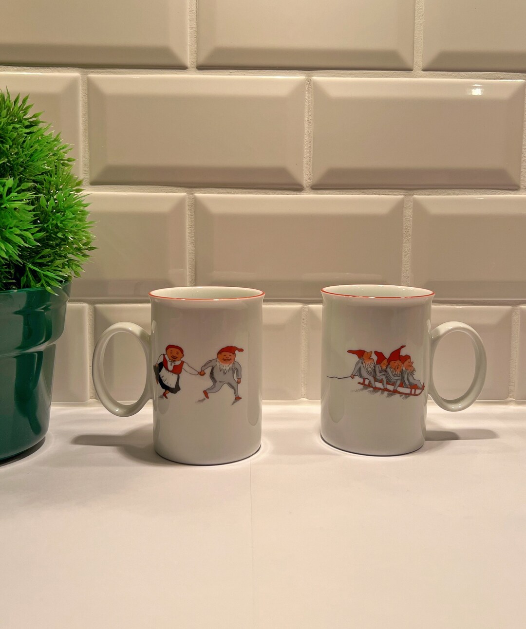Vintage Porsgrund "nisse" Christmas Coffee/tea Mug With Red Rim. Good ...
