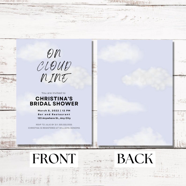 On Cloud Nine Bridal Shower Engagement Party Baby Shower Invitation 5X7 ...