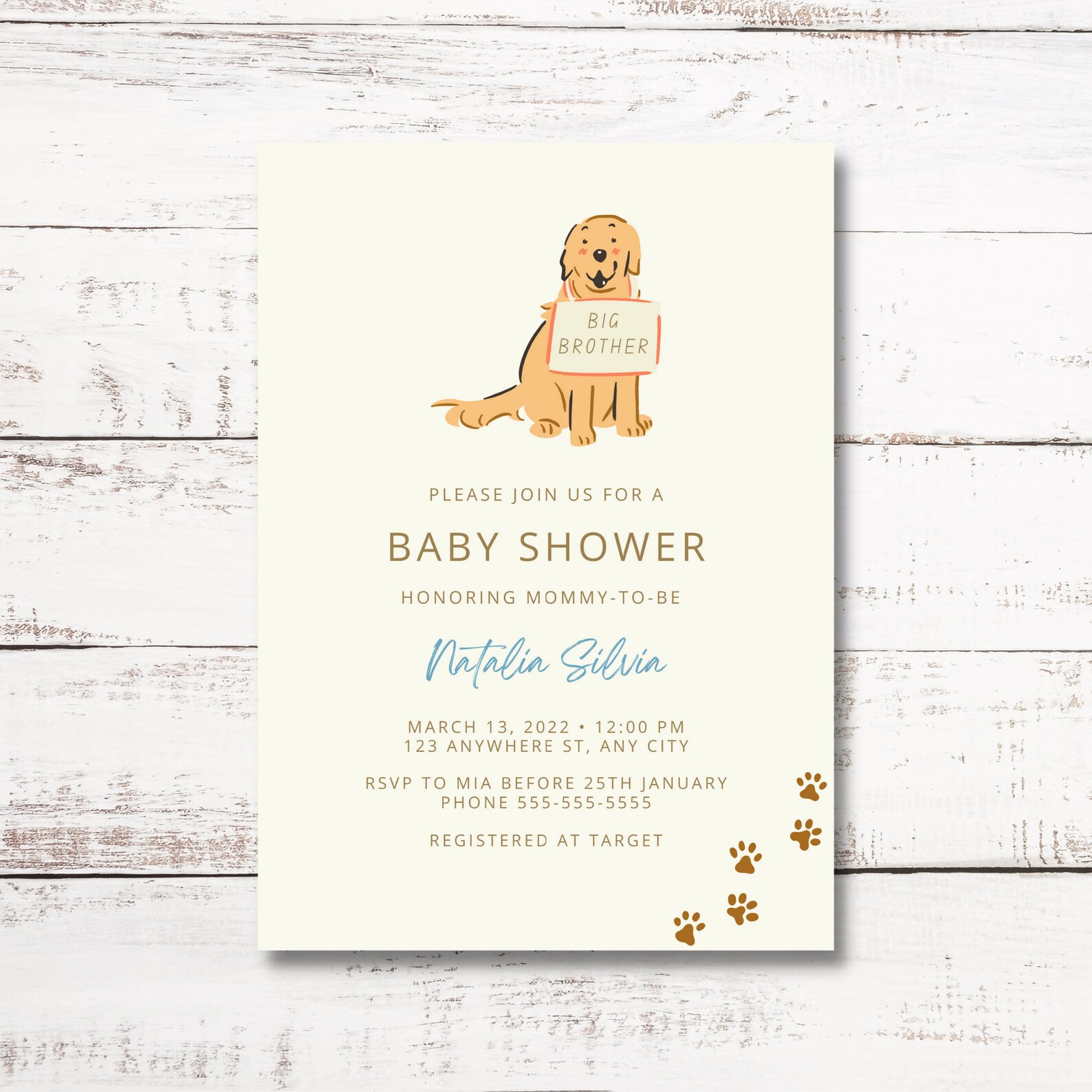 Dog Theme Baby Shower Invitation Golden Retriever Big Brother - Etsy
