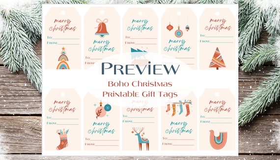 Boho Christmas Gift Tags Printable Digital Download - Etsy