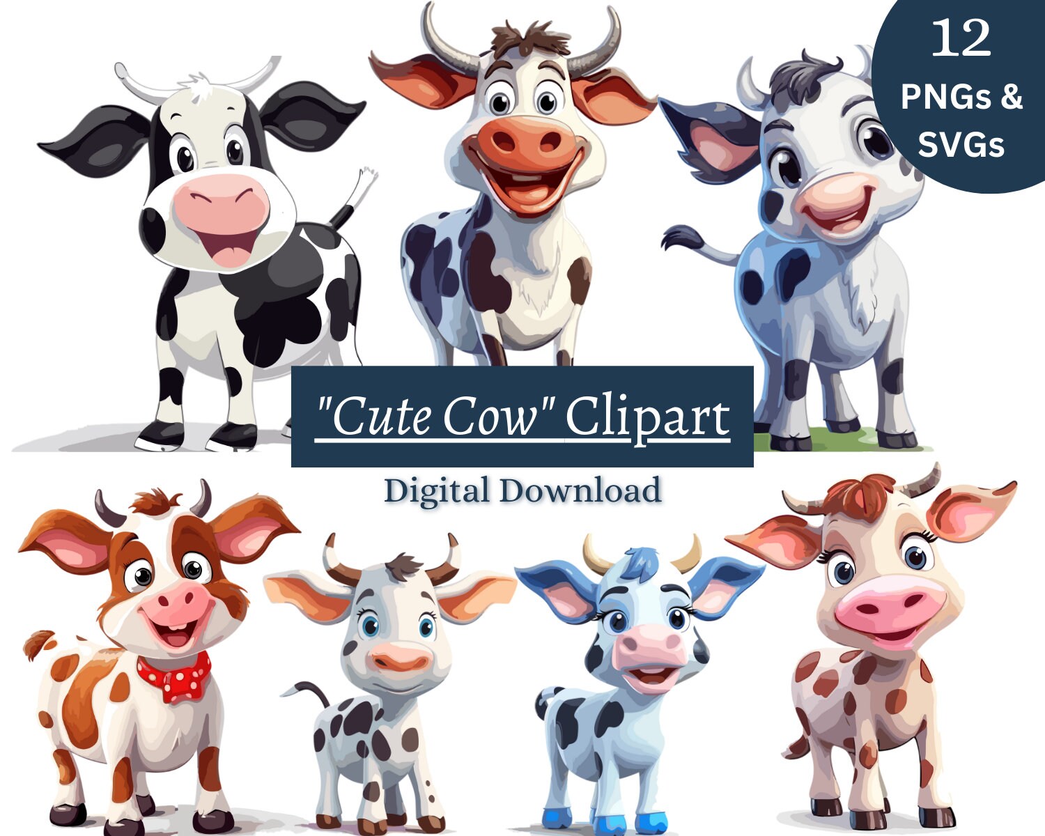 Cute Cow Clipart Farm Animal Clipart Nursery Farm Animals Png - Etsy