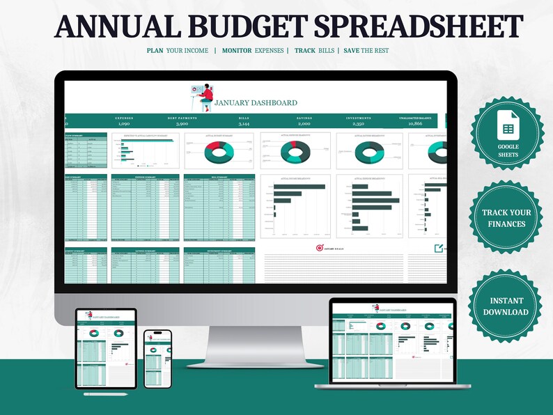 Annual Budget Spreadsheet Google Sheets Yearly Budget Planner Monthly ...