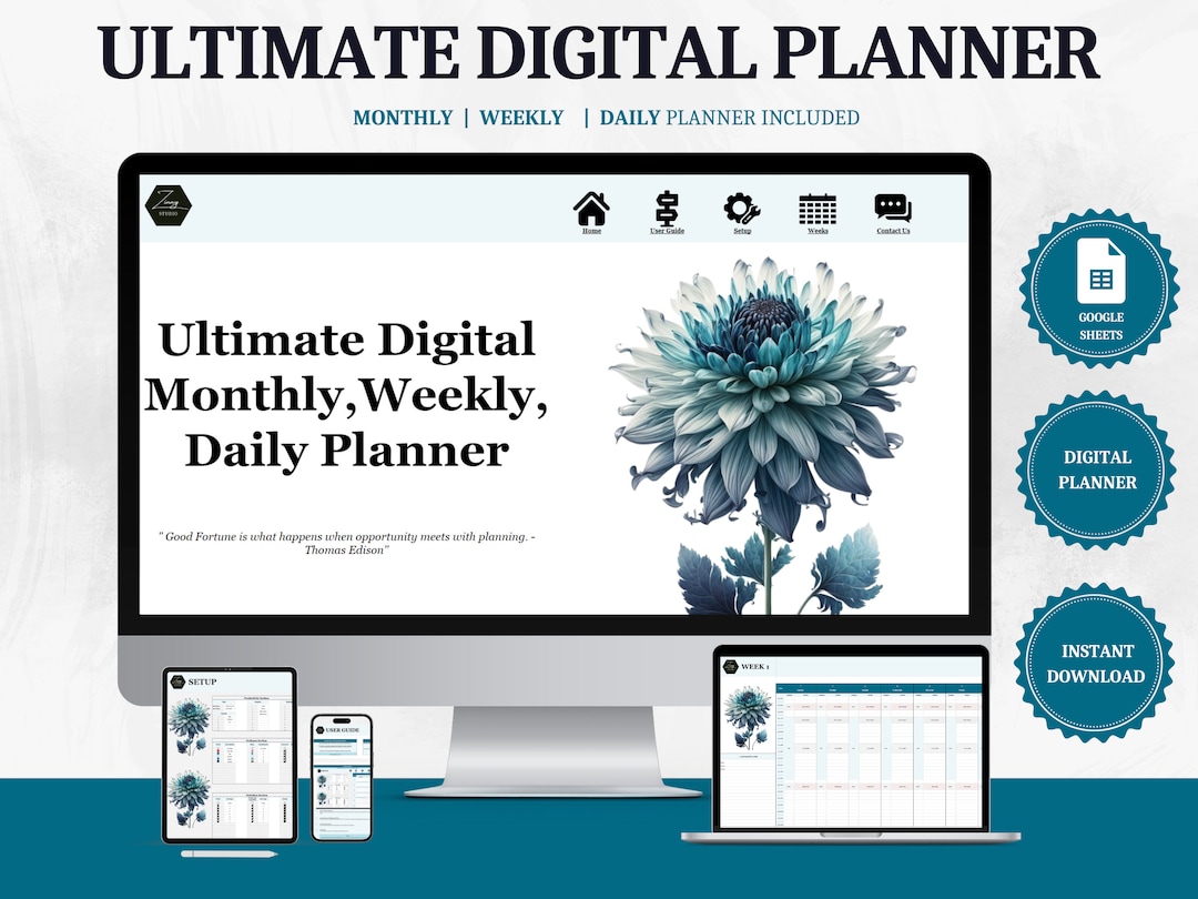 Google Sheets Digital Planner Monthly Planner Weekly Planner Dailly ...