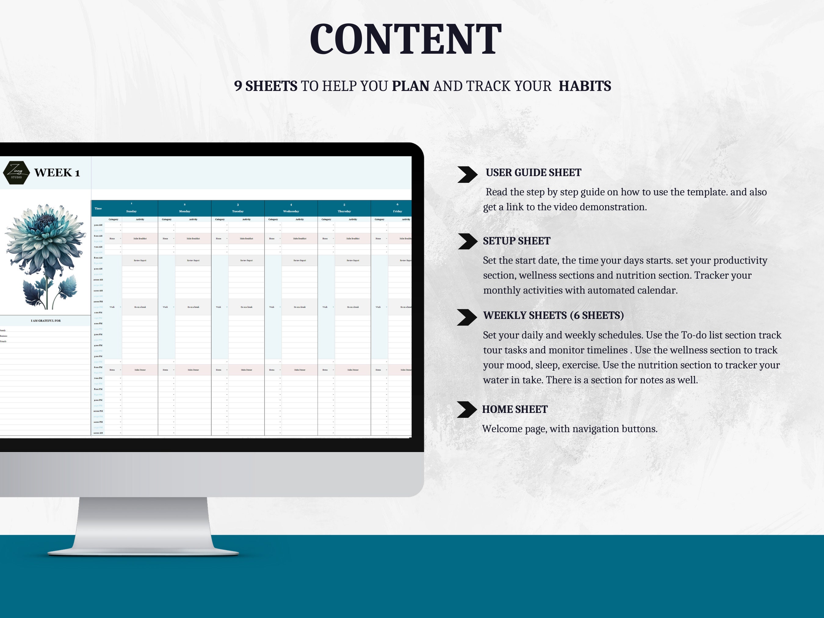Google Sheets Digital Planner Monthly Planner Weekly Planner Dailly ...